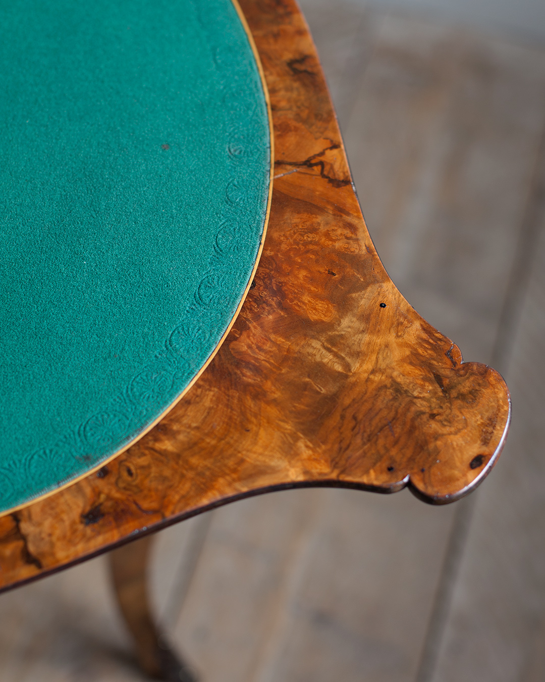 Antique Burr Walnut Card Table, brass mounted card table, serpentine ...
